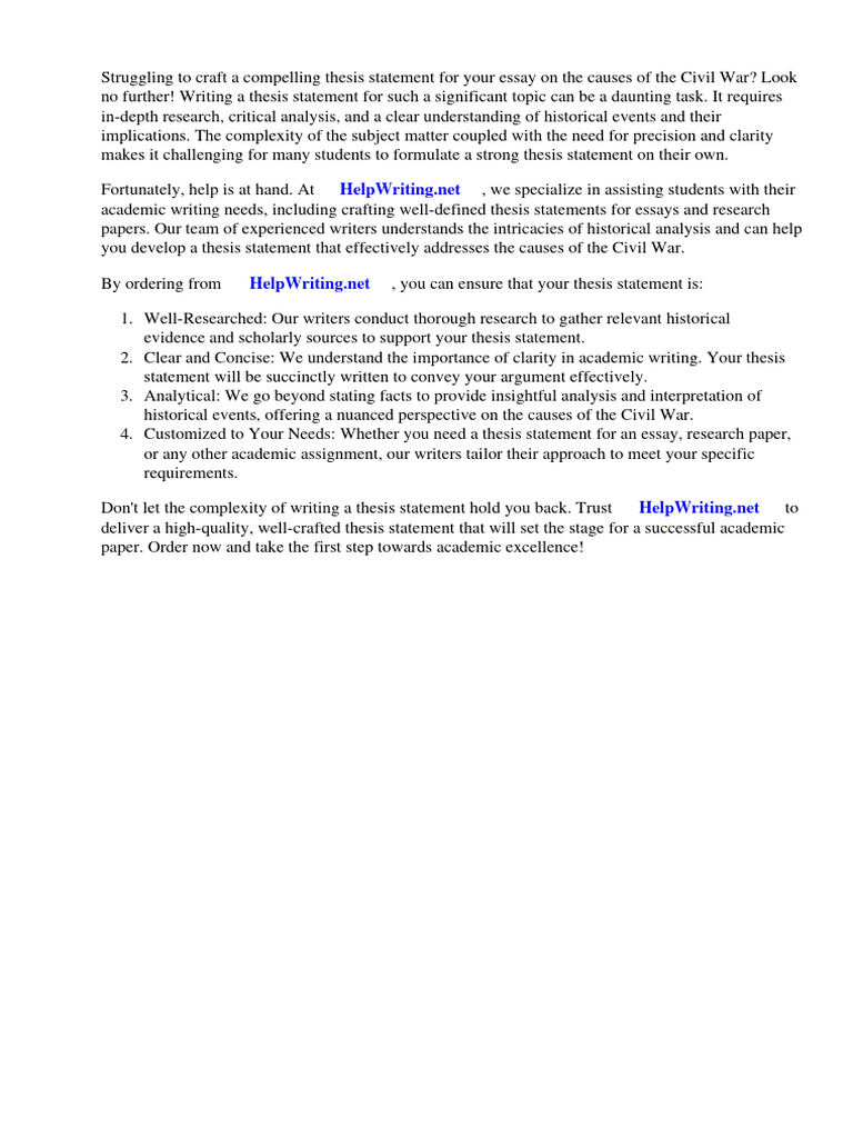Thesis Statement For Causes of Civil War | PDF | American Civil War ...