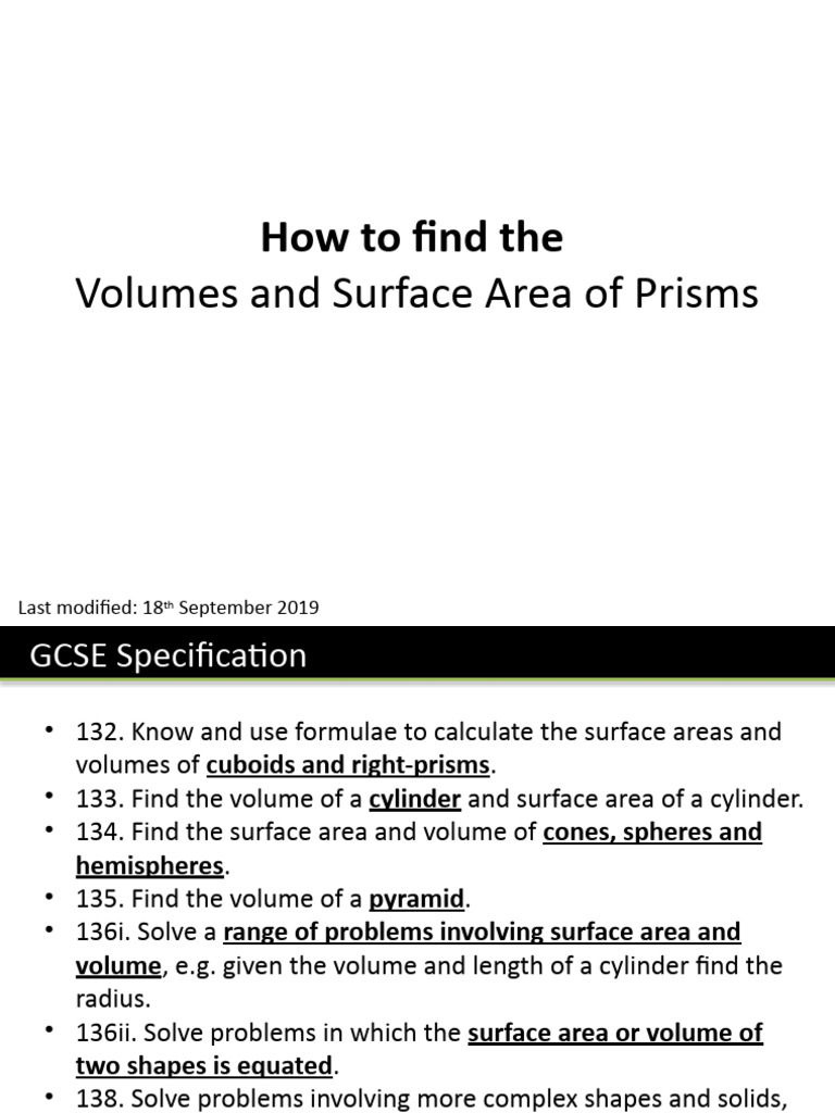 Y9 1 VolumesSurfaceAreaOfSolids | PDF | Area | Sphere
