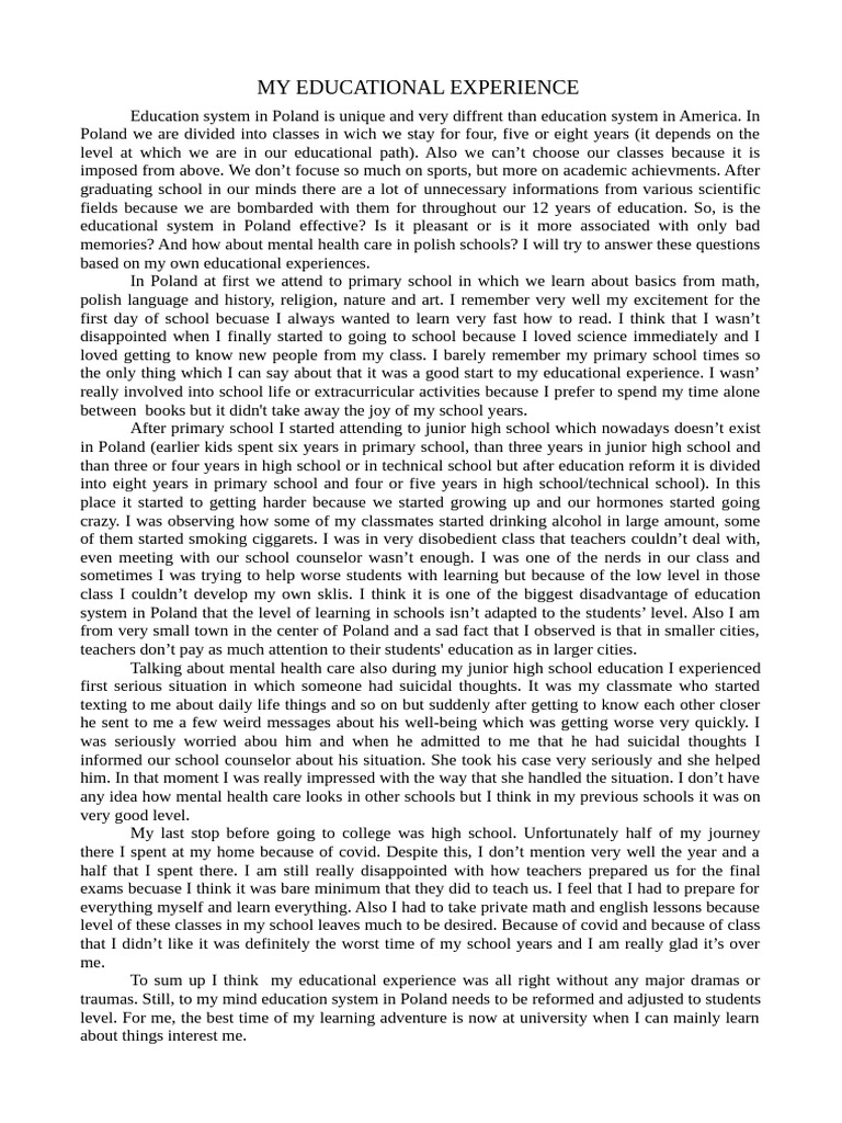 My Educational Experience | Download Free PDF | Experience | Mind