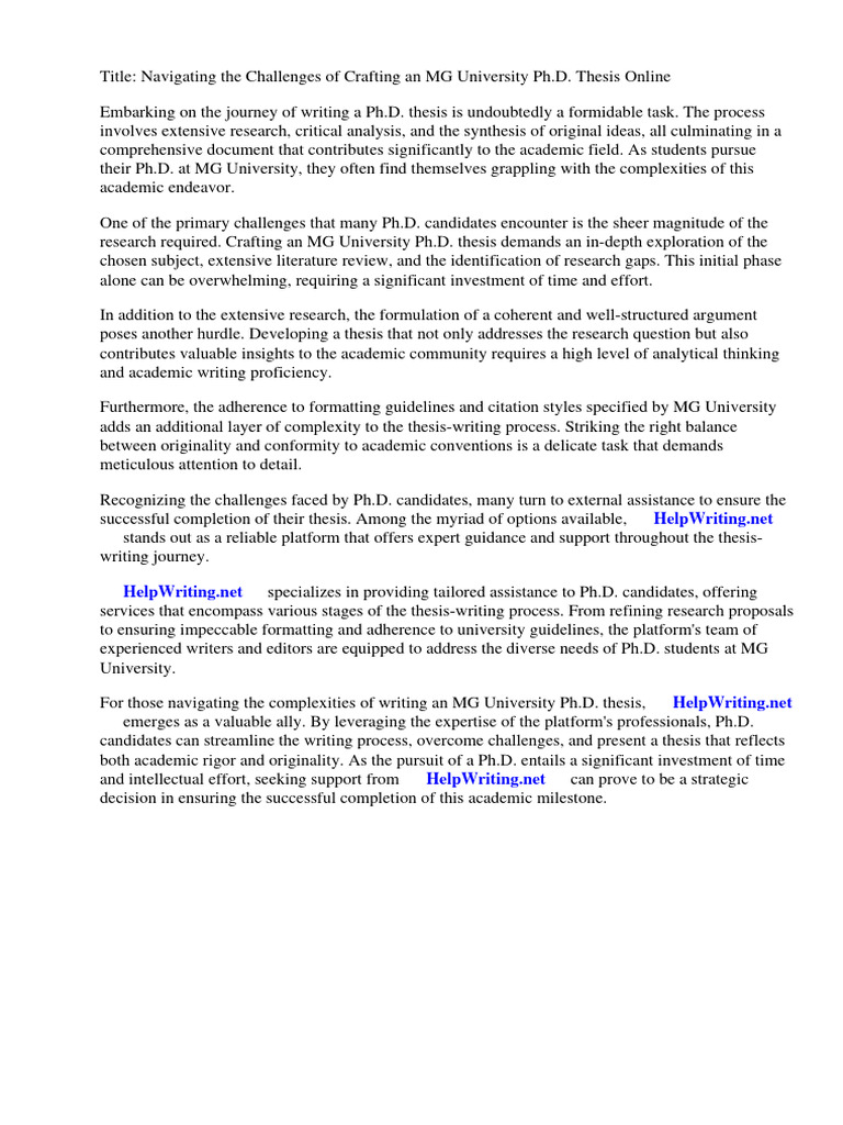 MG University PHD Thesis Online | PDF | Thesis | Doctor Of Philosophy