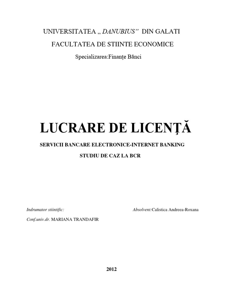 Servcii Bancare Electronice Internet Banking Studiu de Caz La Banca ...