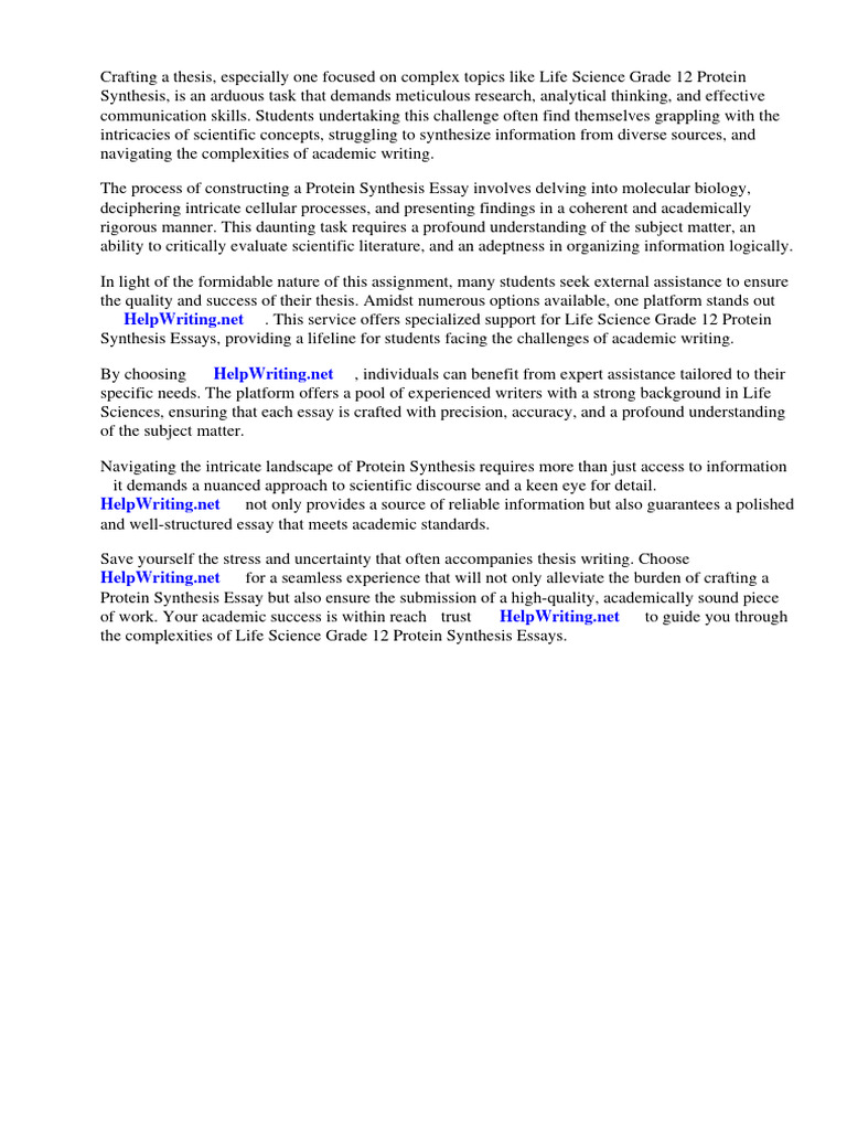 Life Science Grade 12 Protein Synthesis Essay | PDF