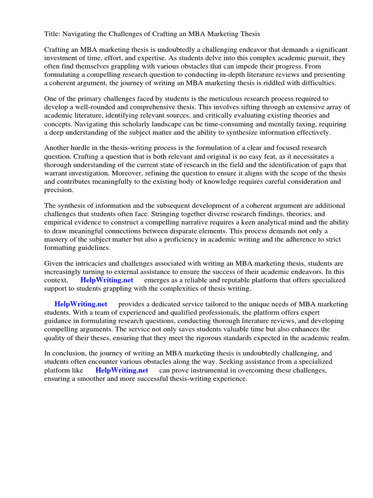 Mba Marketing Thesis Samples | PDF | Marketing | Digital Marketing
