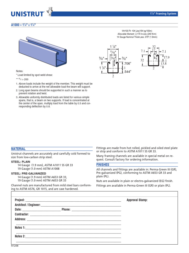 Unistrut 1 1-4'' A1000 | PDF | Beam (Structure) | Metals
