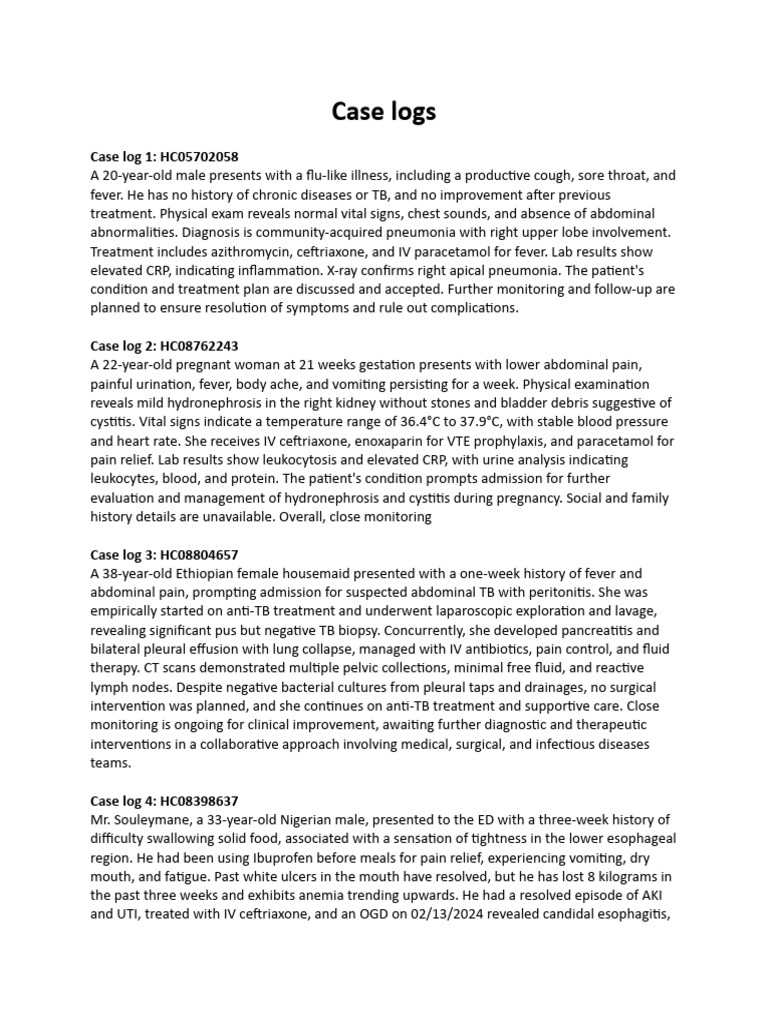 Case Logs | PDF | Pneumonia | Urinary Tract Infection