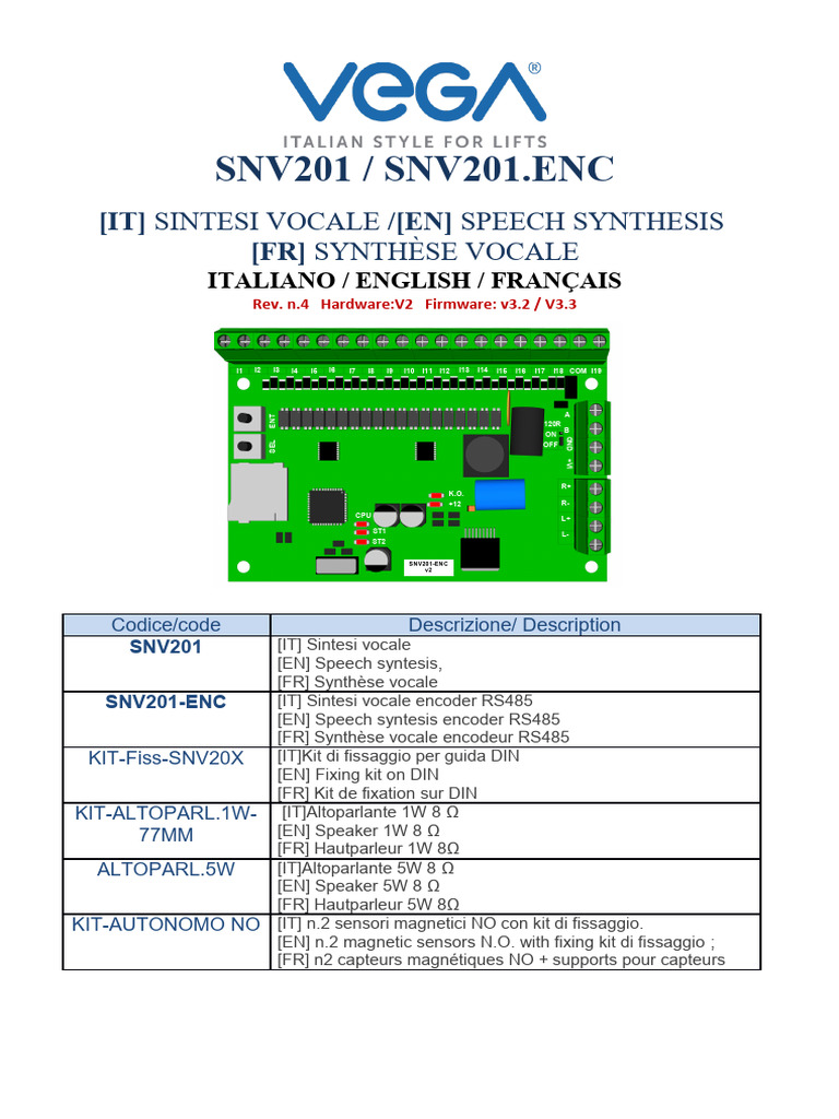 (Vega It en FR) Manual Snv201 v3.2 3.3 Rev.4 2020 | PDF | Digital Technology | Computer Science