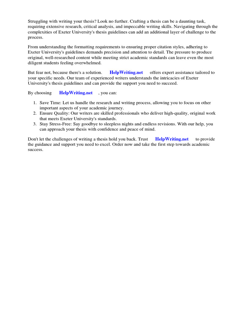 Exeter University Thesis Writing Help | PDF | Thesis | Doctor Of Philosophy