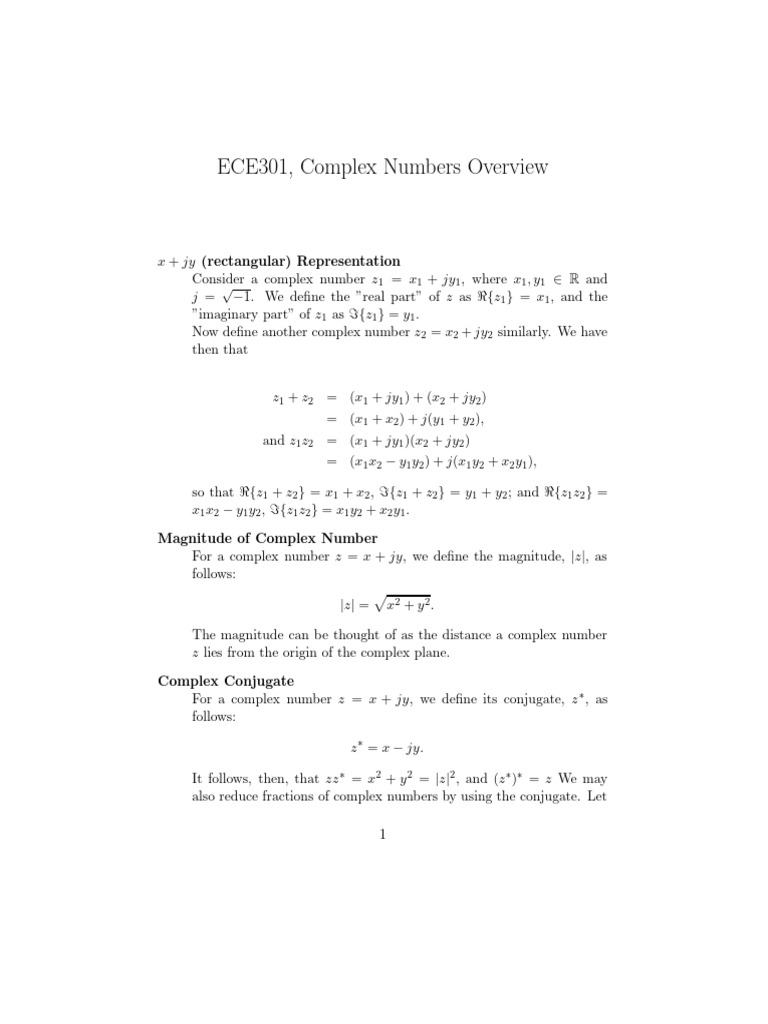 Complex Number Overview Pdf Mathematical Notation Algebraic
