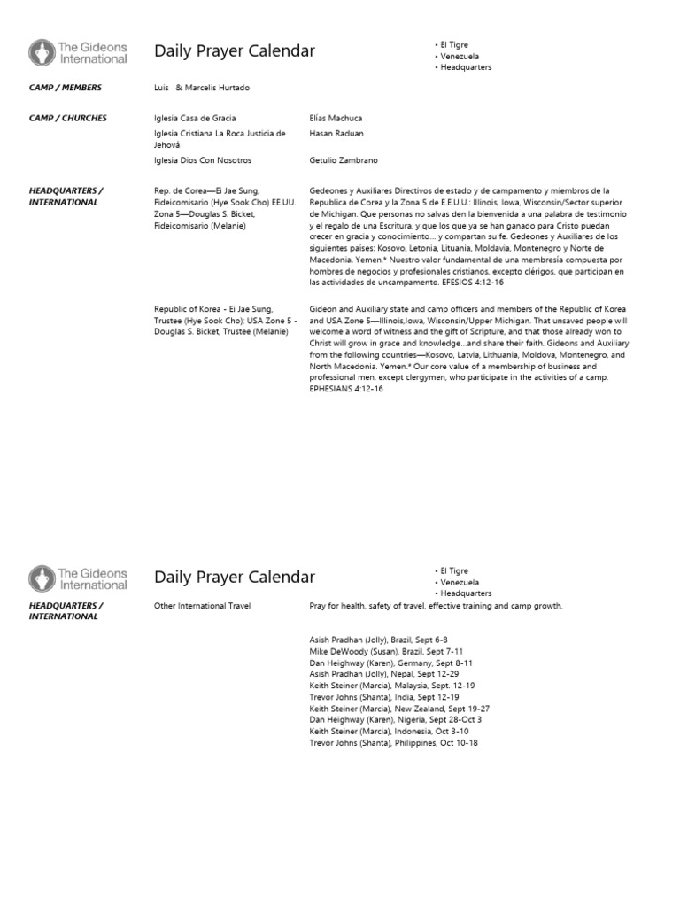 Daily Prayer Calendar | PDF