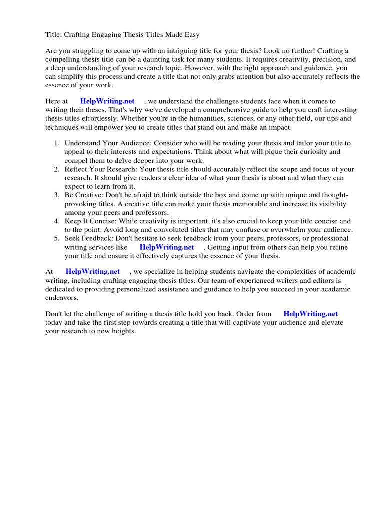 Interesting Thesis Titles | PDF