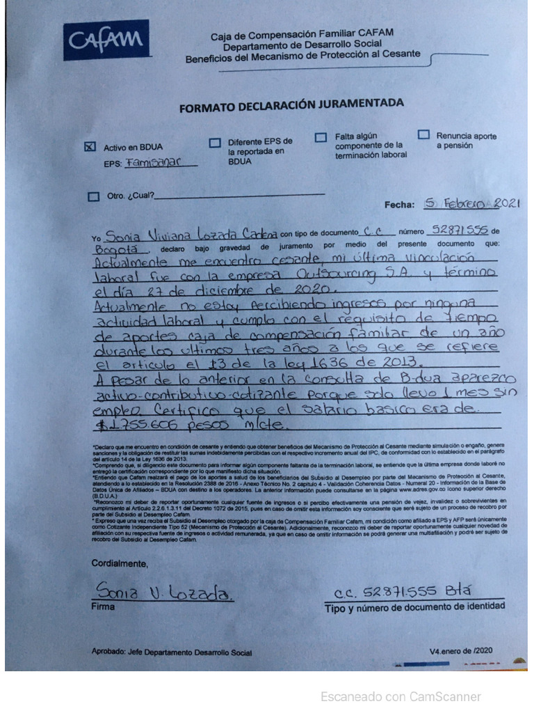 DECLARACION JURAMENTADA | PDF