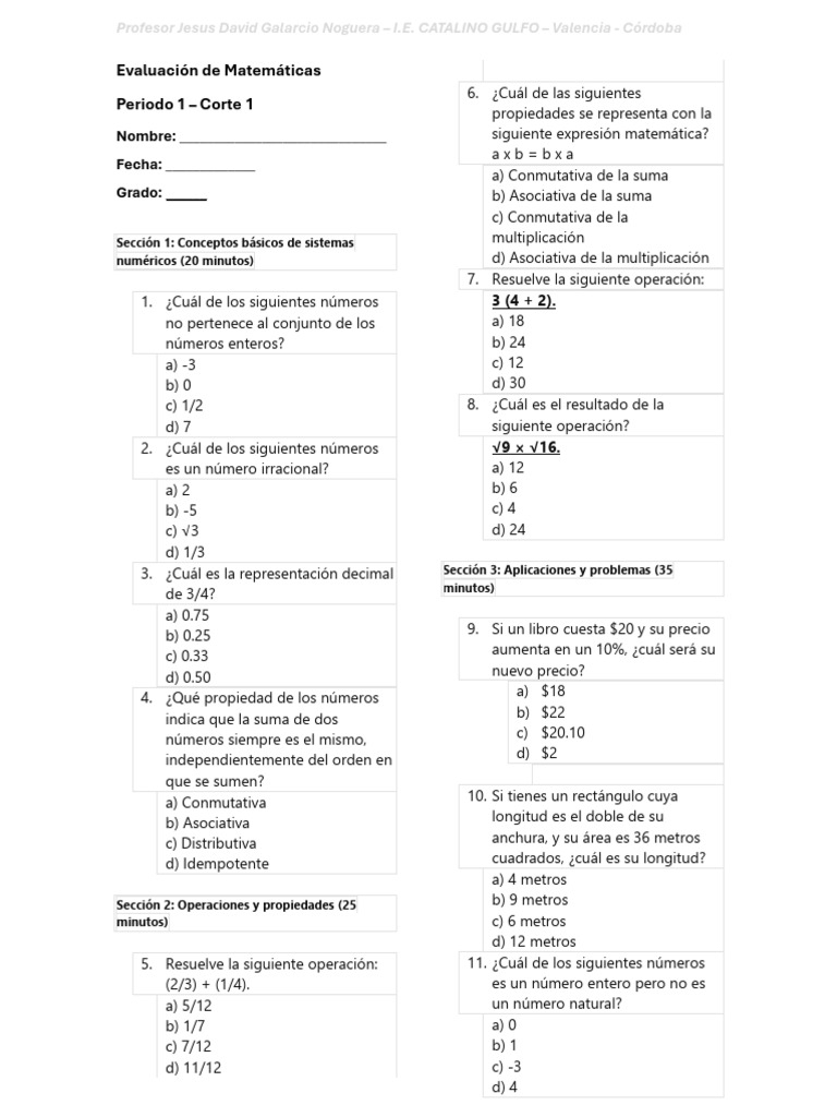 Evaluación de Matemáticas - Números Reales | PDF | Multiplicación | Notación Matemática