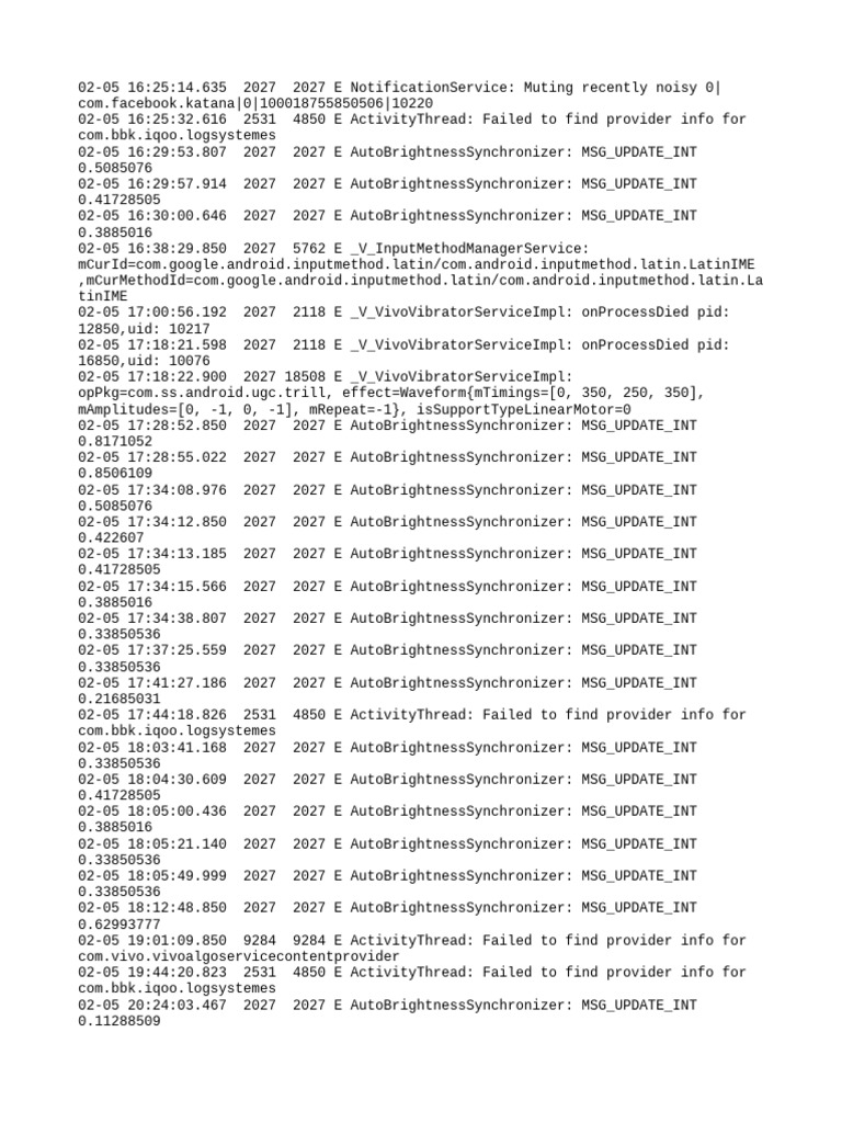 Android System Error Logs | PDF | Cybernetics | Unix