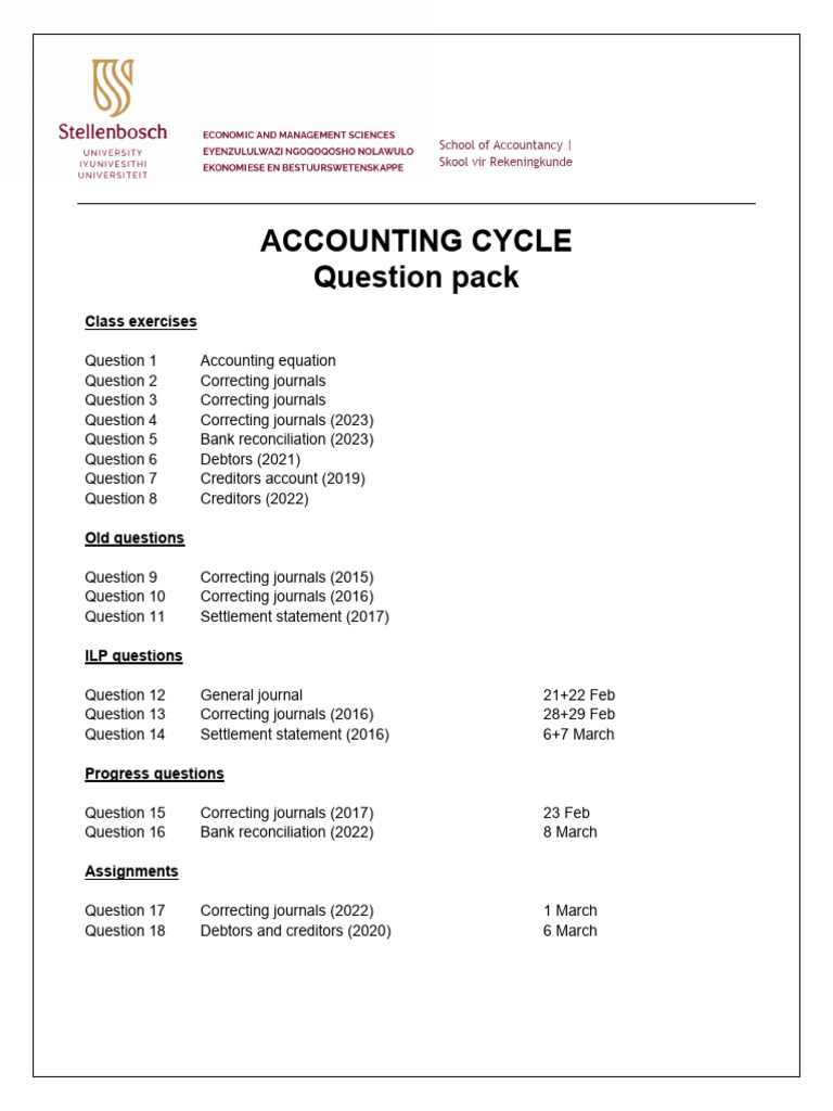 3. Accounting cycle - question pack - 2024 | PDF | Debits And Credits ...