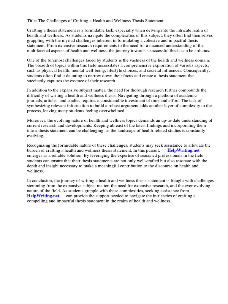 Health and Wellness Thesis Statement | PDF | Mental Disorder | Well Being