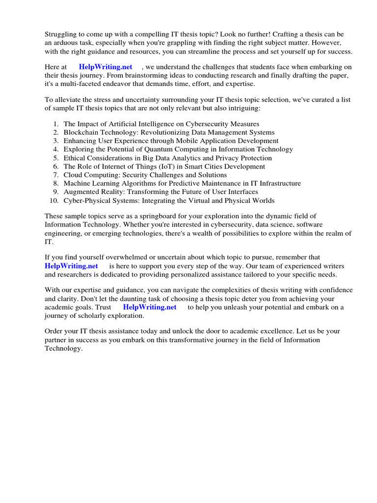 Sample It Thesis Topics | Download Free PDF | Psychology | Internet Of ...