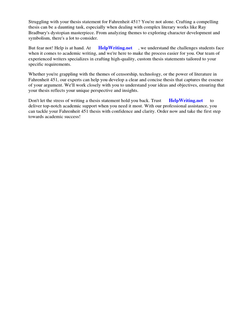Thesis Statement Fahrenheit 451 | PDF | Social Science | Philosophy