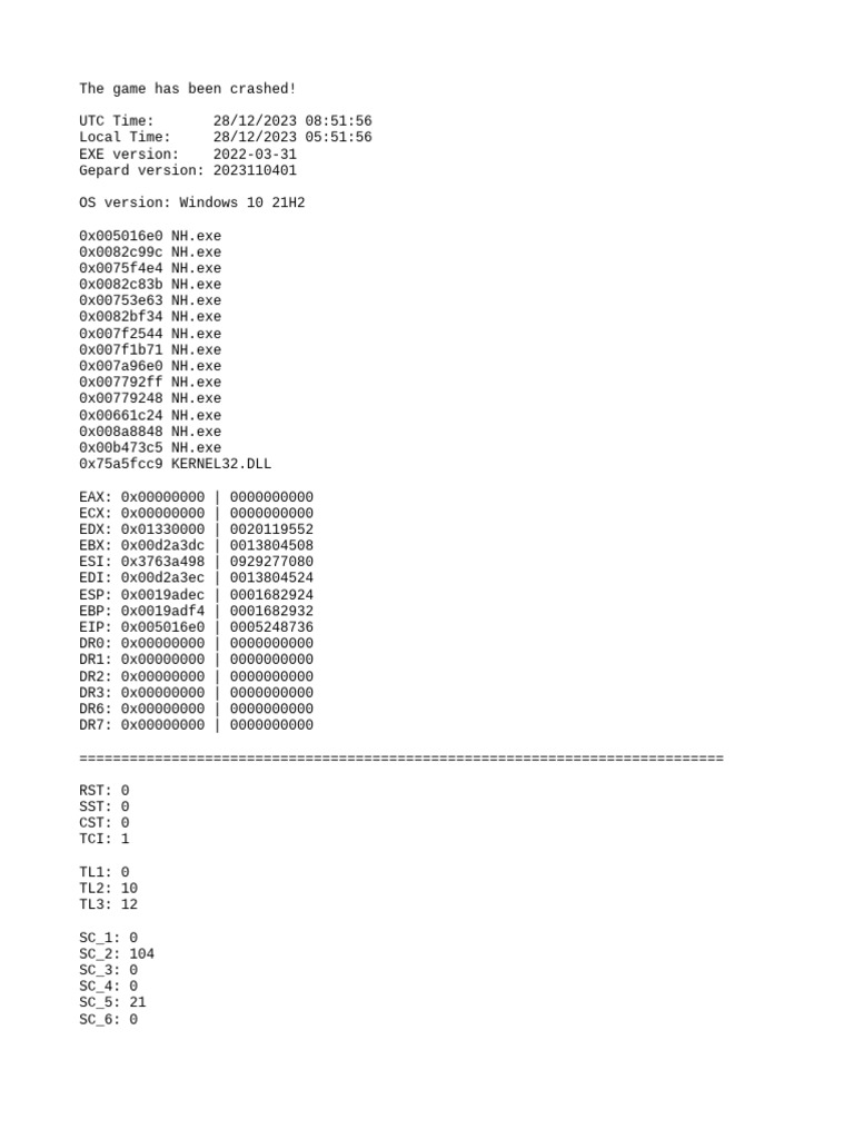 Game Crash Log | PDF | Computing | Computer Architecture