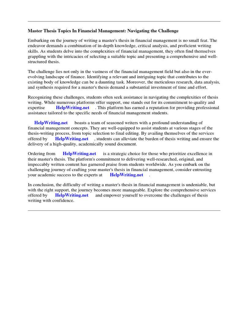 Master Thesis Topics in Financial Management | PDF | Thesis | Libraries