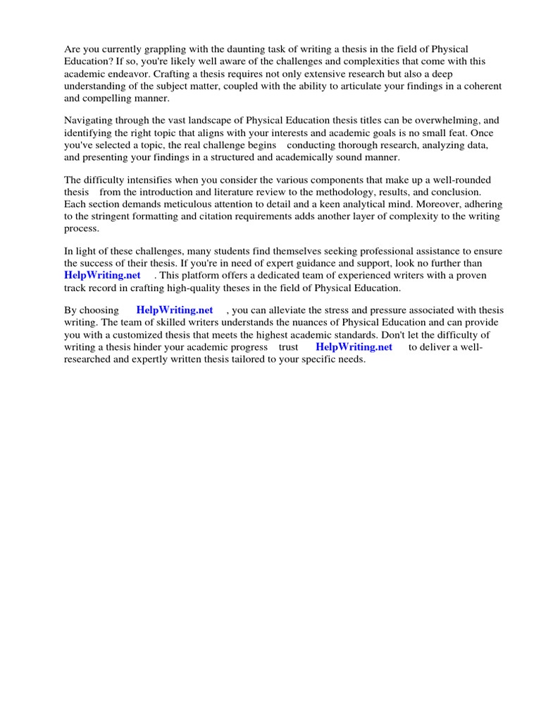 Physical Education Thesis Titles | PDF | Thesis | Teachers