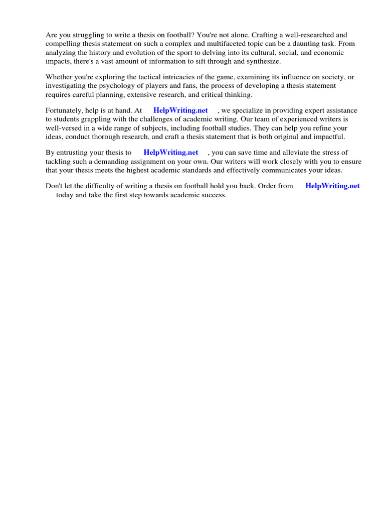 Football Thesis Statement Example | PDF | Thesis | Essays