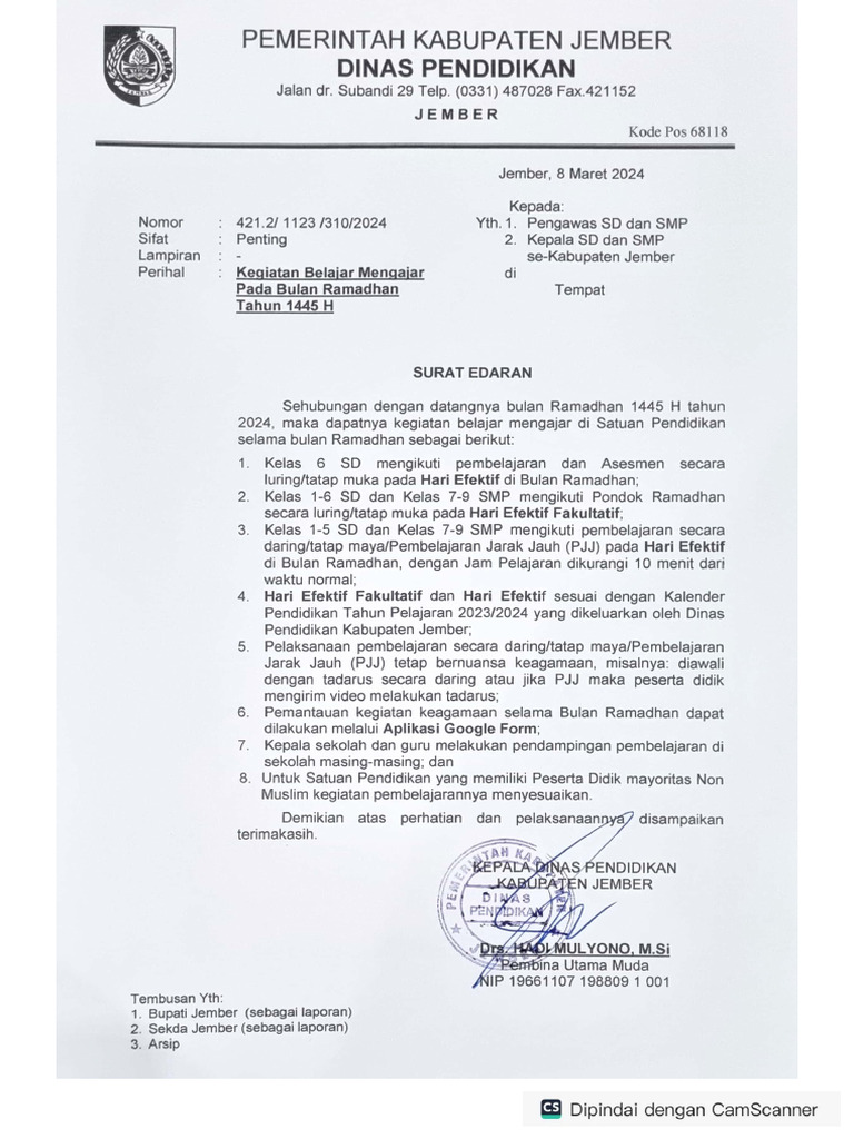 Surat Edaran KBM Ramadhan 1445 H | PDF