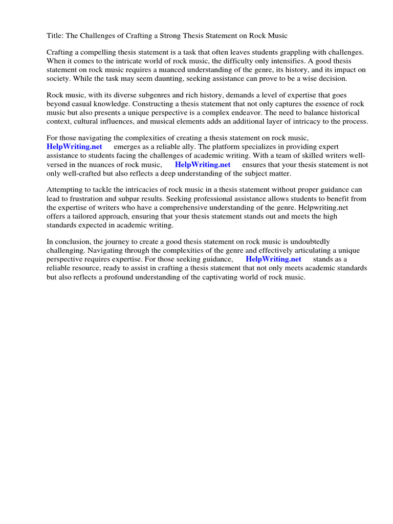 Good Thesis Statement Rock Music | PDF | Essays | Thesis