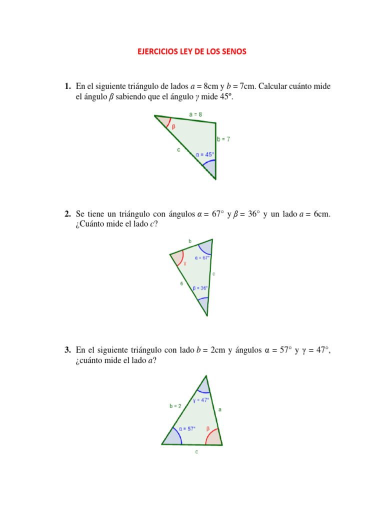 Ejercicios Ley de Los Senos y Cosenos | PDF