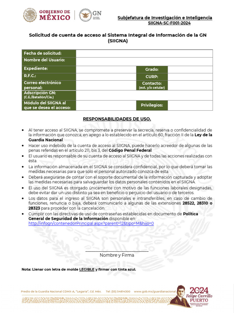 Formato de Solicitud - SIIGNA-SC-F001-2024 | PDF | Contraseña