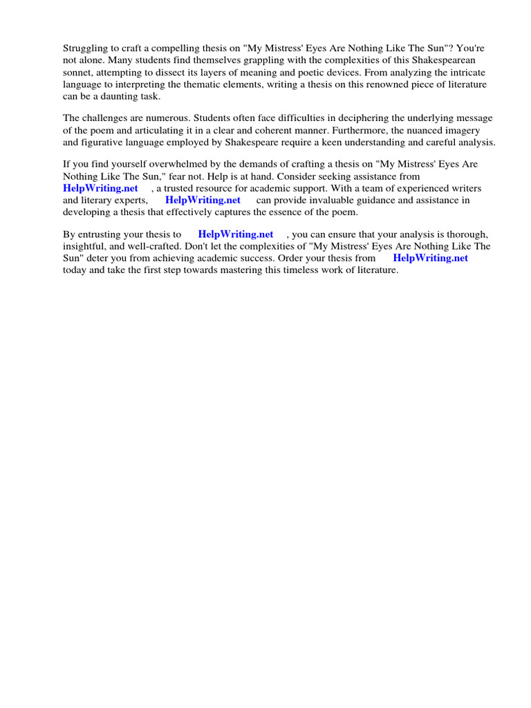 My Mistress Eyes Are Nothing Like The Sun Thesis | PDF