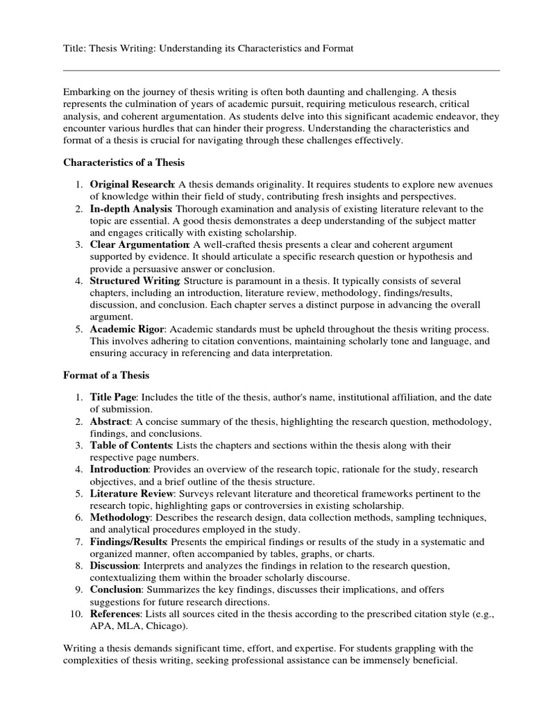 Thesis Writing: Key Characteristics & Format | PDF | Essays | Thesis