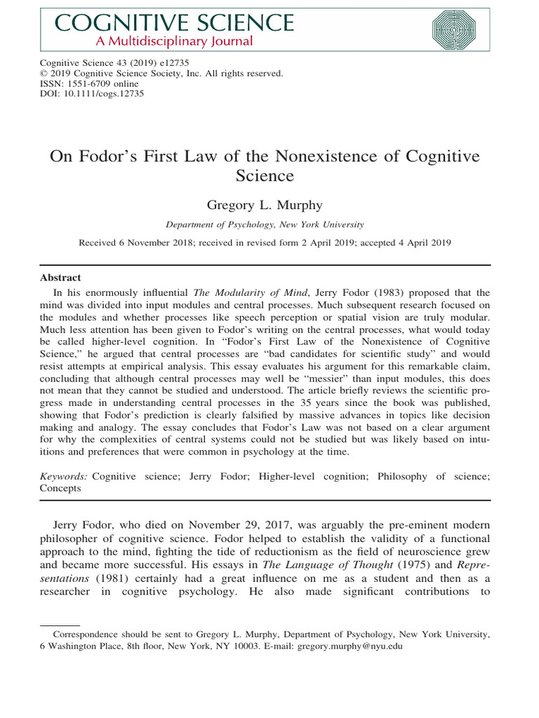 Cognitive Science and Fodor's Law | PDF | Analogy | Cognitive Science