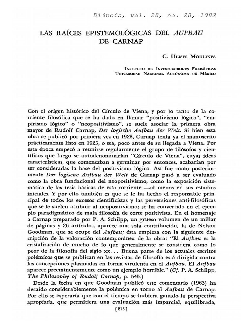 Moulines, U. Las Raíces Epistemológicas Del Aufbau de Carnap | PDF | Bertrand Russell | Ontología