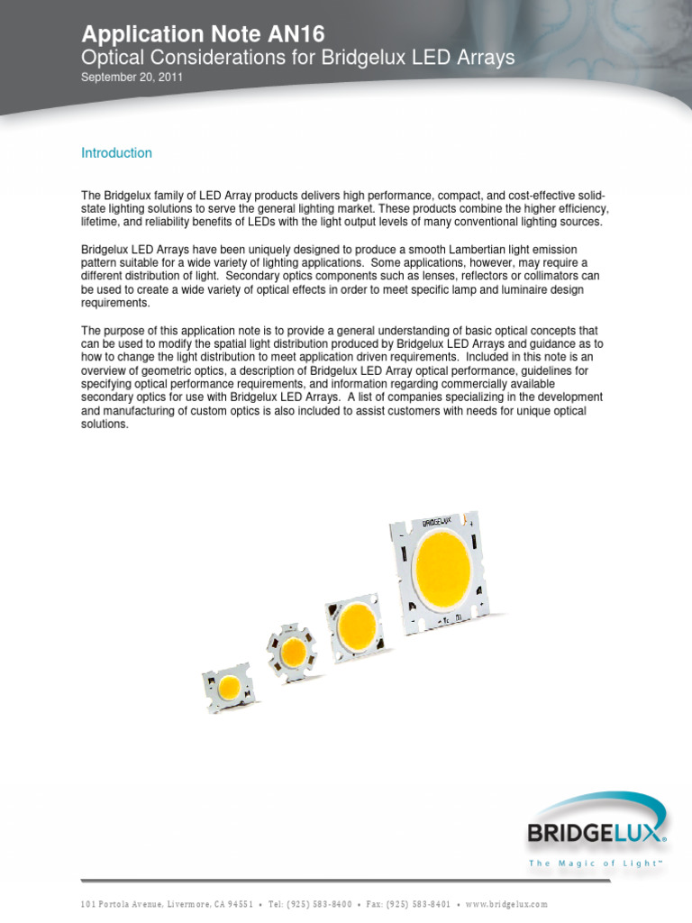 AN16 Optics and Bridgelux LED Arrays1 | PDF | Reflection (Physics ...