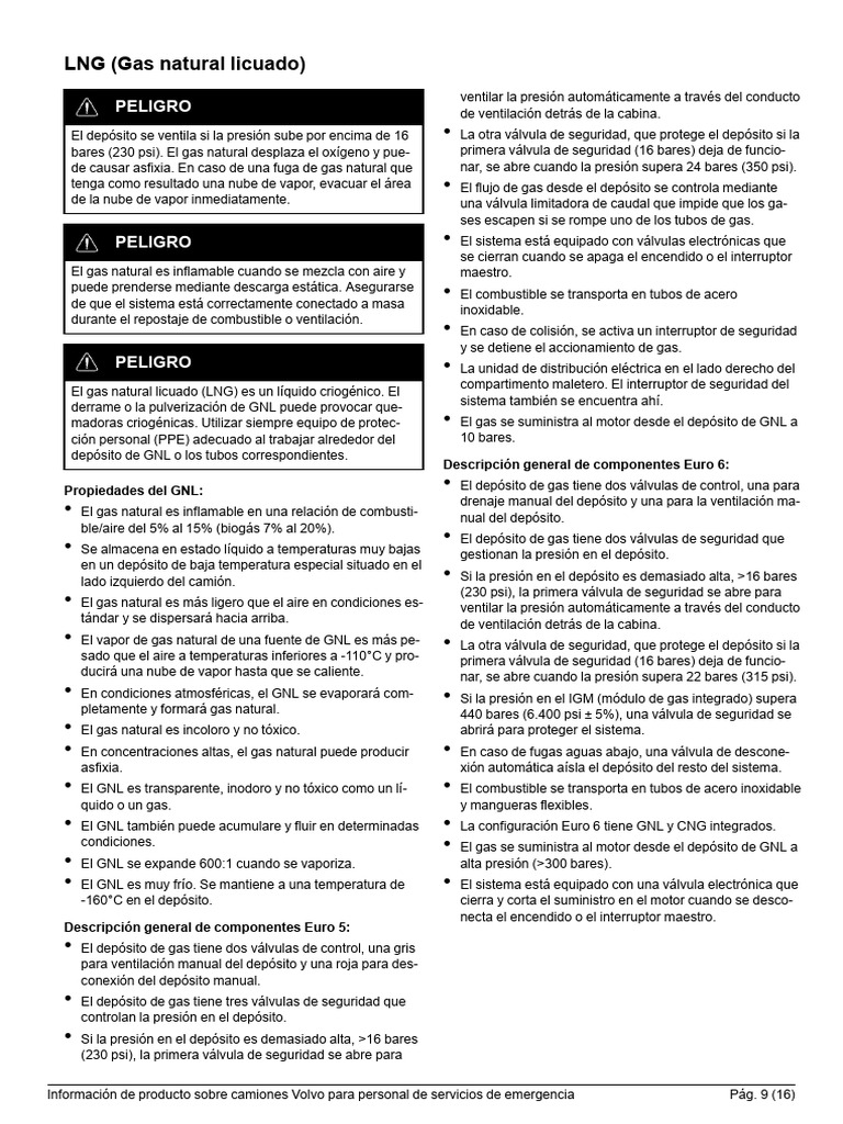 Seguridad y Manejo de GNL en Camiones Volvo | PDF | Gas natural licuado | Gas natural