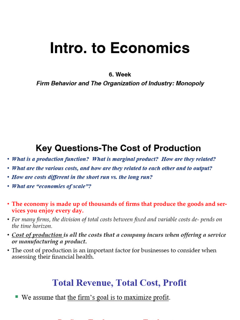 Economics Week 6 | PDF | Monopoly | Profit (Economics)