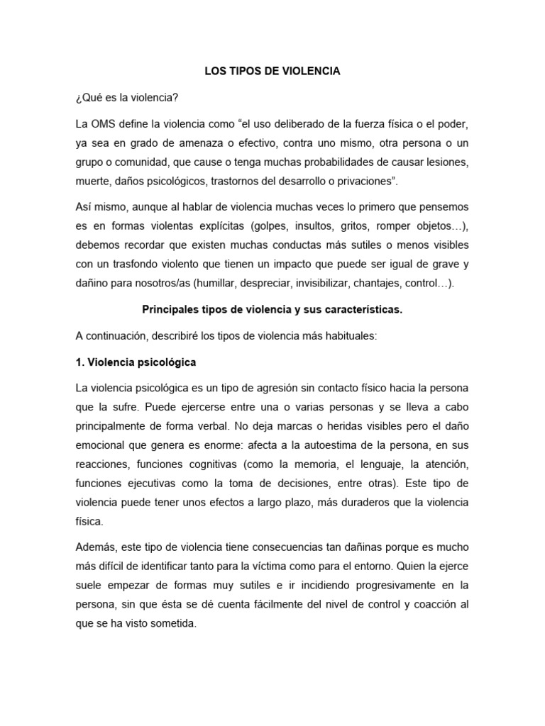 Los Tipos de Violencia | PDF | La violencia contra las mujeres | Violencia