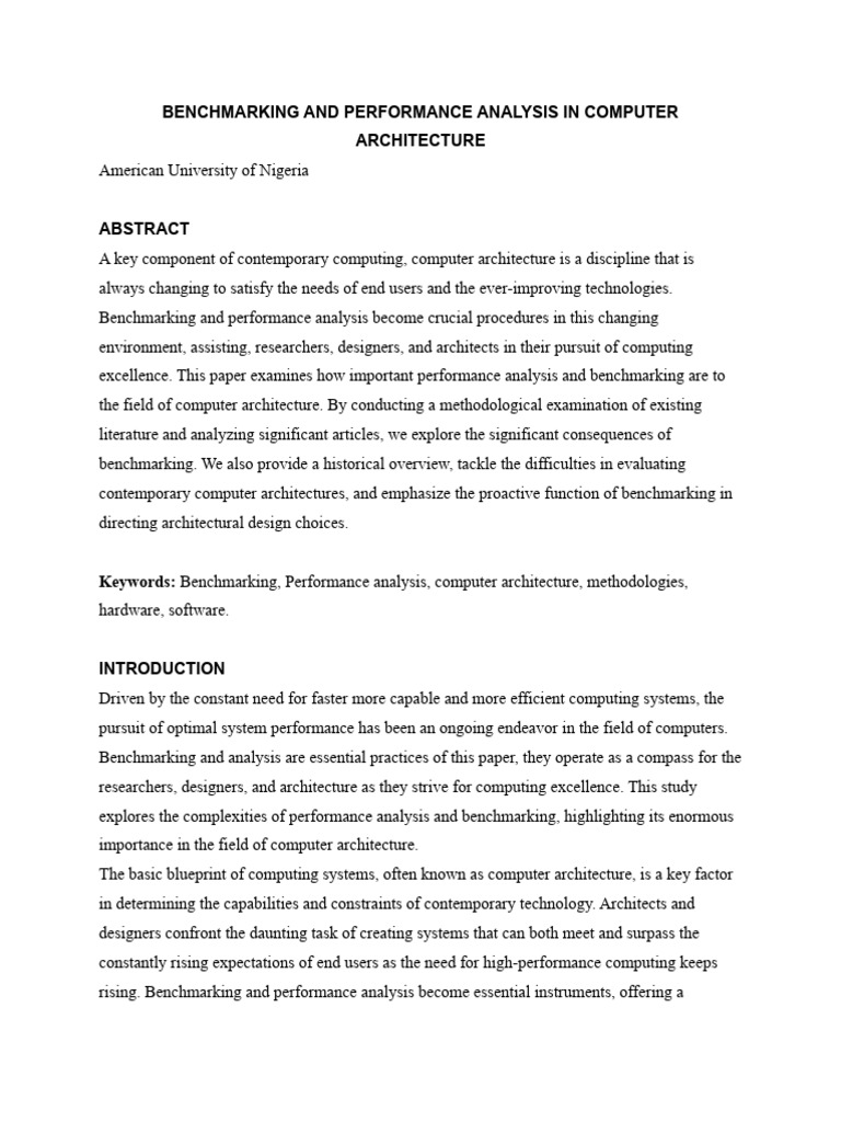 Benchmarking and Performance Analysis in Computer Architecture | PDF ...