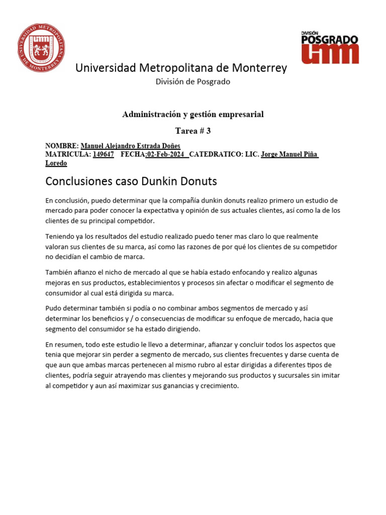 Caso Dunkin Donuts | PDF | Negocios