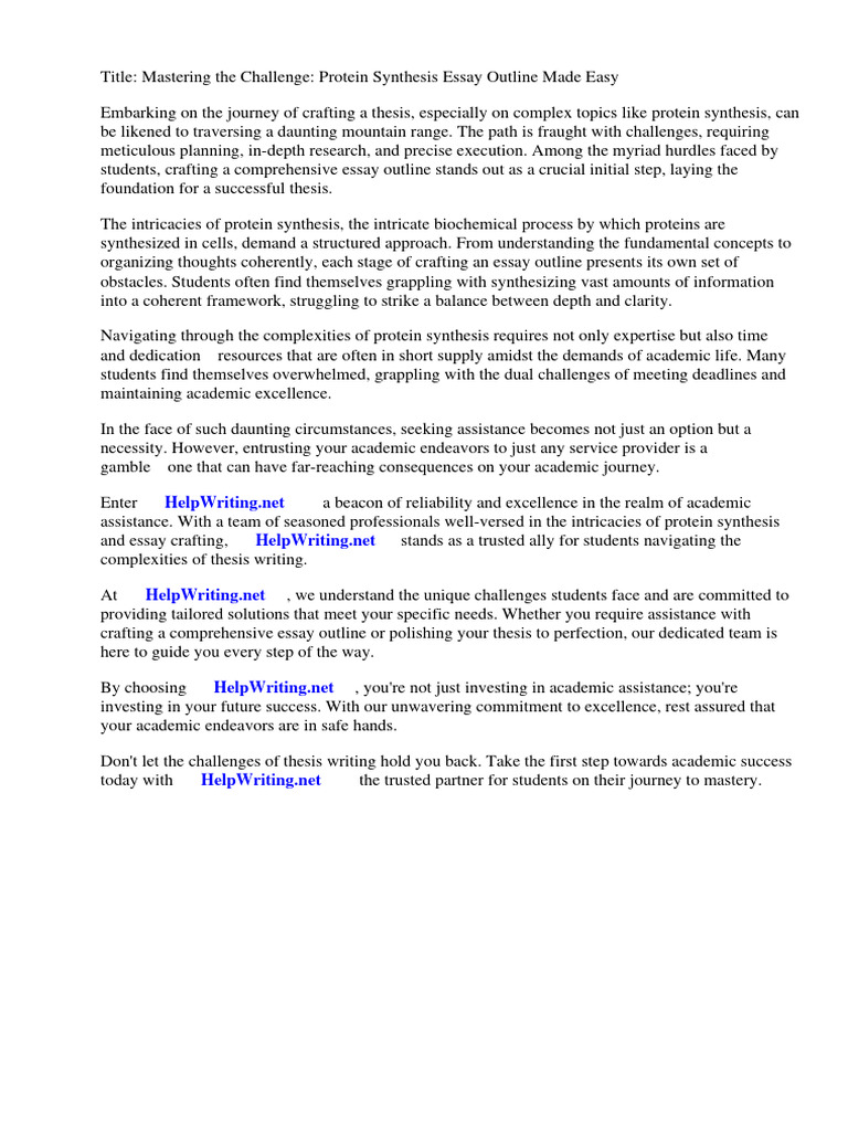 Protein Synthesis Essay Outline | PDF