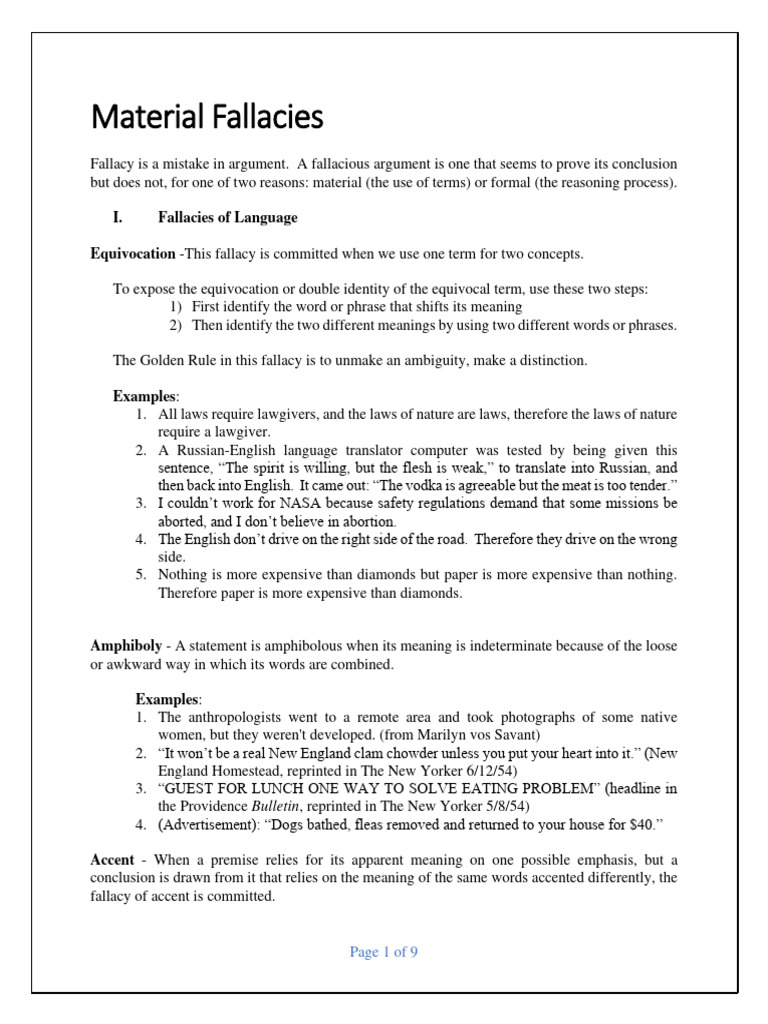 Material Fallacies | Download Free PDF | Fallacy | Logic
