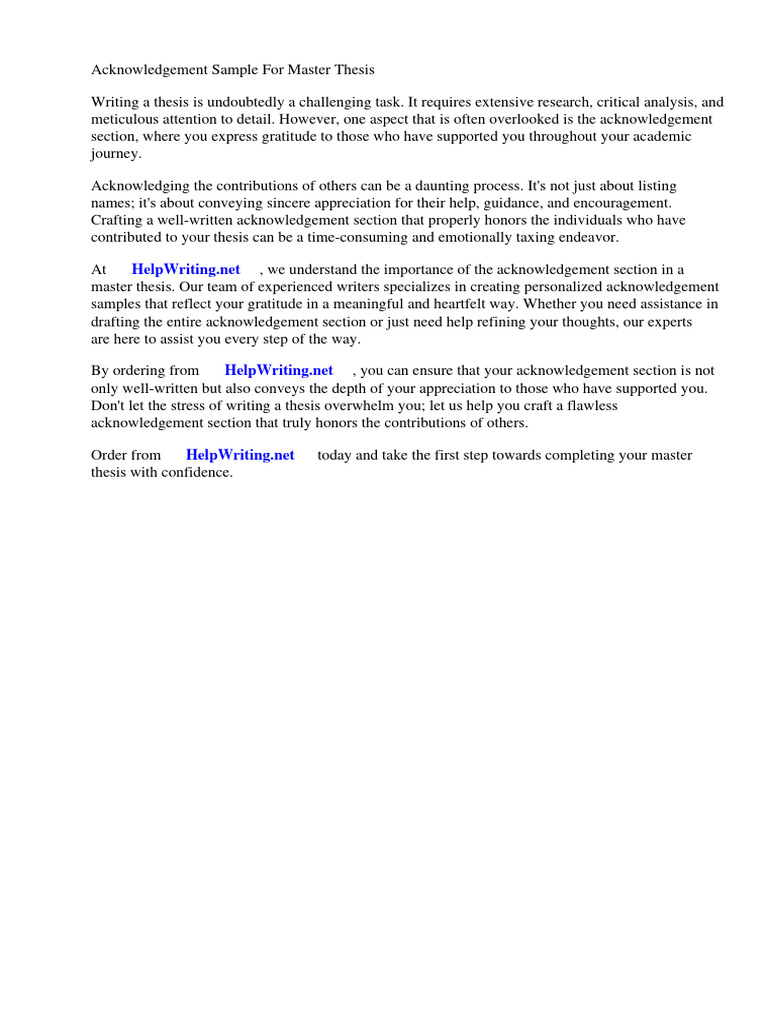Acknowledgement Sample For Master Thesis | Download Free PDF | Thesis