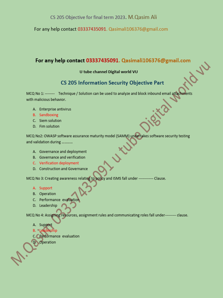 CS 205 Objective For Final Term M.Qasim Ali | PDF