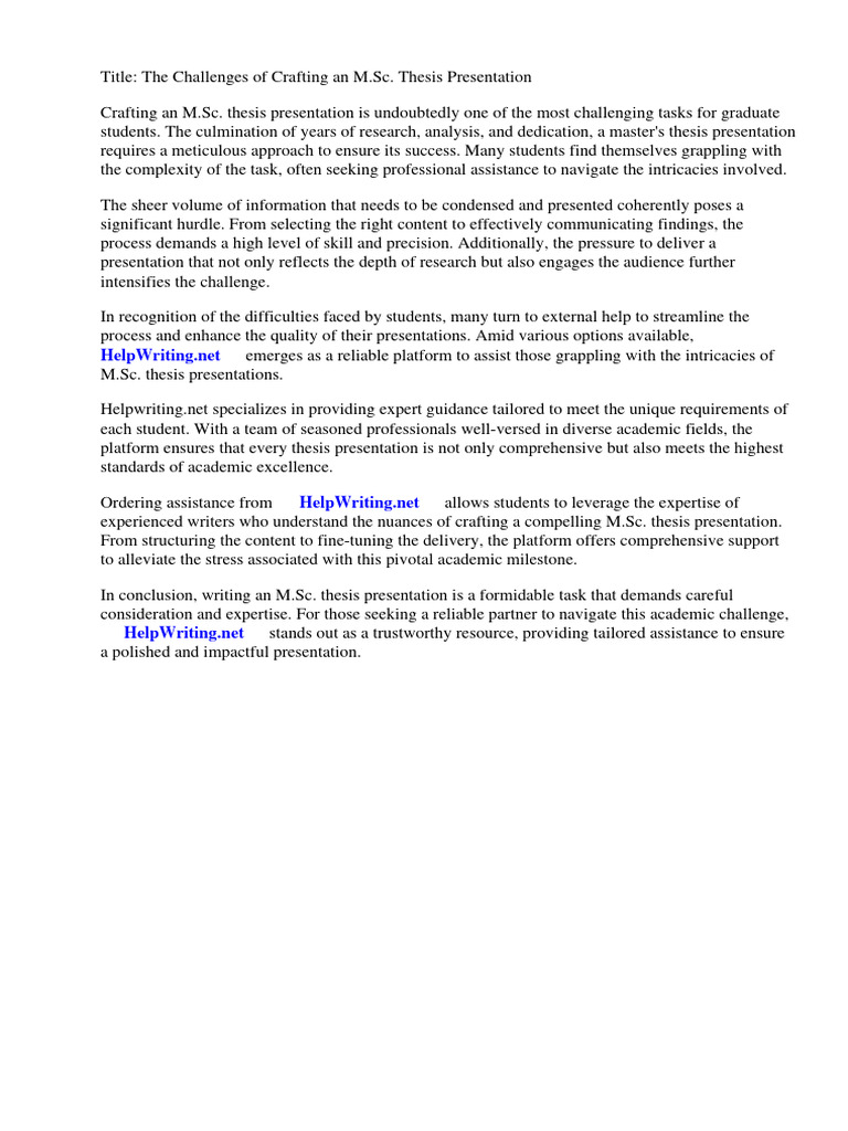 M.sc. Thesis Presentation | PDF | Microsoft Power Point | Thesis