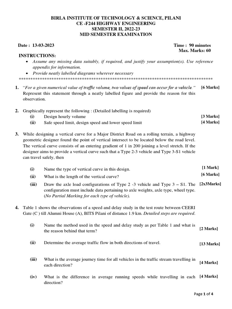 1155 CE F244 20230524105808 Mid Semester Question Paper | PDF | Traffic | Transport