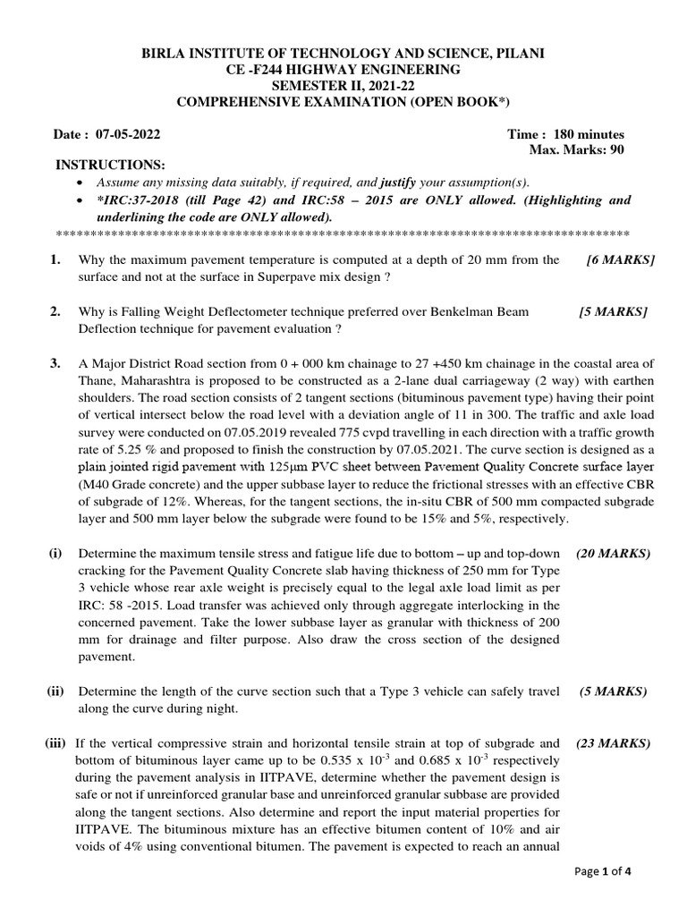 1152 CE F244 Comprehensive Exam Question Paper | PDF | Road Surface | Concrete