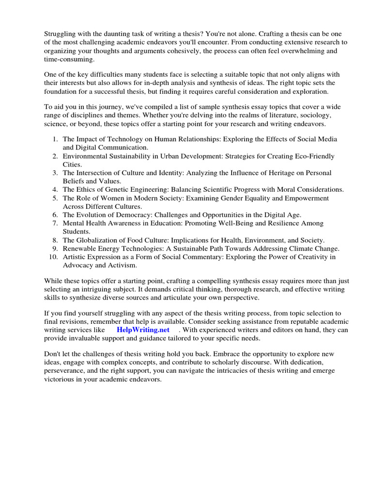 Sample Synthesis Essay Topics | PDF | Essays | Dialectic