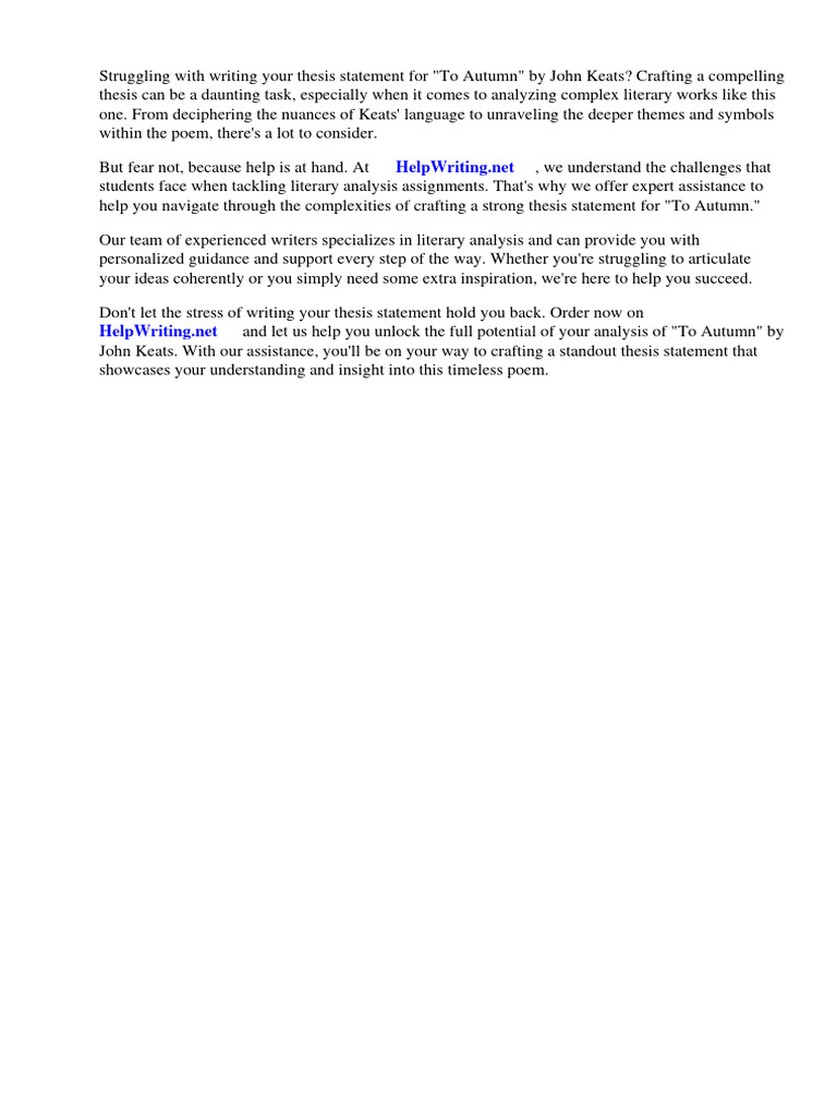 To Autumn Thesis Statement | PDF | Essays | John Keats