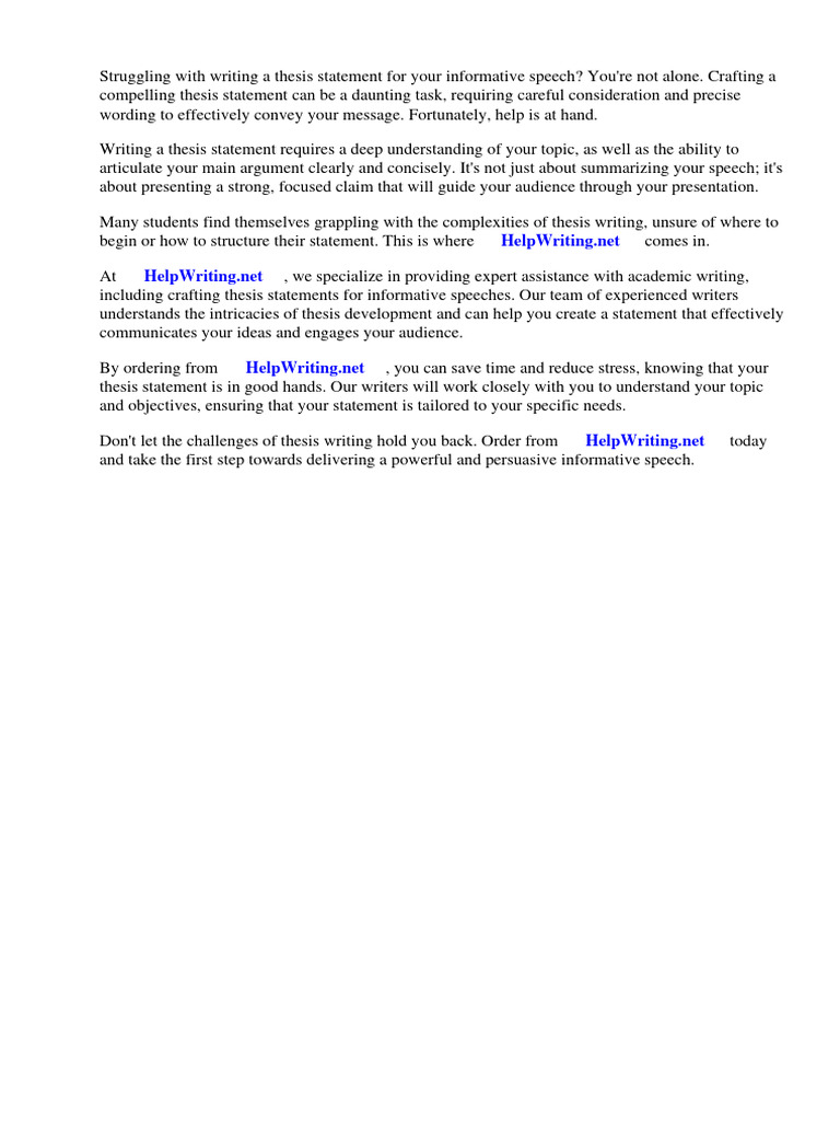 Sample Thesis Statements For Informative Speeches | PDF | Essays | Thesis