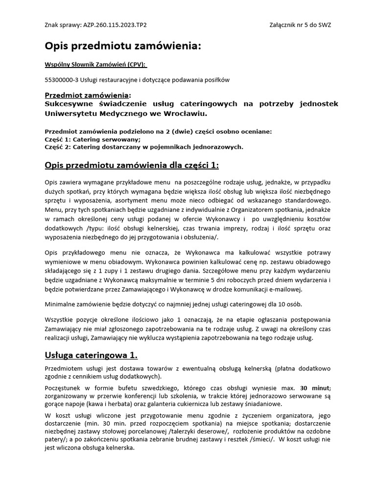 115.2023 Zał. 1 Opis Przedmiotu Zamówienia | PDF